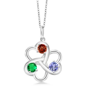 gem stone king 925 sterling silver 4mm round gemstone birthstone 3 hearts interlock pendant necklace for women with 18 inch silver chain