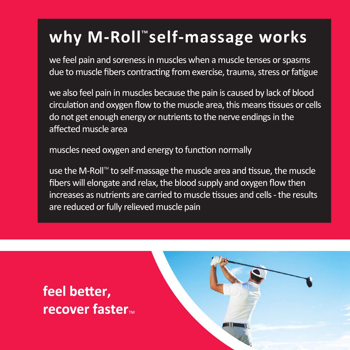 M-ROLL 20” Stick Massage Roller - Use to Massage Muscle Aches and Pain, Trigger Point Knots and Help Reduce Stress, Easily Roll Away Pain