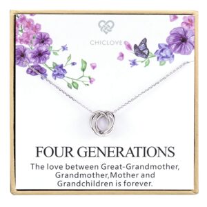 chiclove four generations necklace for great grandmother - sterling silver four circles generation necklace gifts for great grandma (four generation necklace)