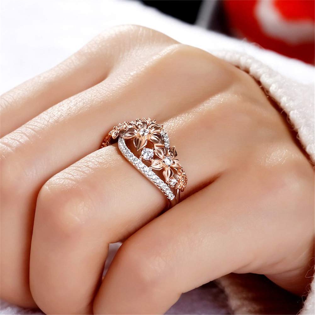 Jeulia Floral Rings for Women 925 Sterling Silver Flower Fashion Band Ring Brilliant Diamond Wedding Engagement Anniversary Promise Ring Jewelry Set (5.5(U.S))