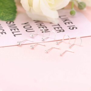 Sllaiss 925 Sterling Silver L Shaped Nose Rings Set for Women Men Crook Nose Rings Screw Studs 1.5mm 2mm 2.5mm 3mm 8Pcs 22G Nose Body Piercing Hypoallergenic