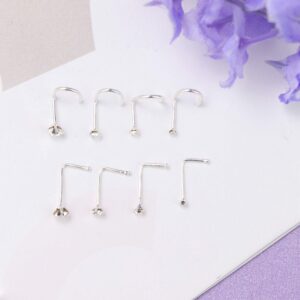 Sllaiss 925 Sterling Silver L Shaped Nose Rings Set for Women Men Crook Nose Rings Screw Studs 1.5mm 2mm 2.5mm 3mm 8Pcs 22G Nose Body Piercing Hypoallergenic