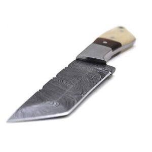 wild turkey handmade damascus collection fixed blade hunting knife w/leather sheath