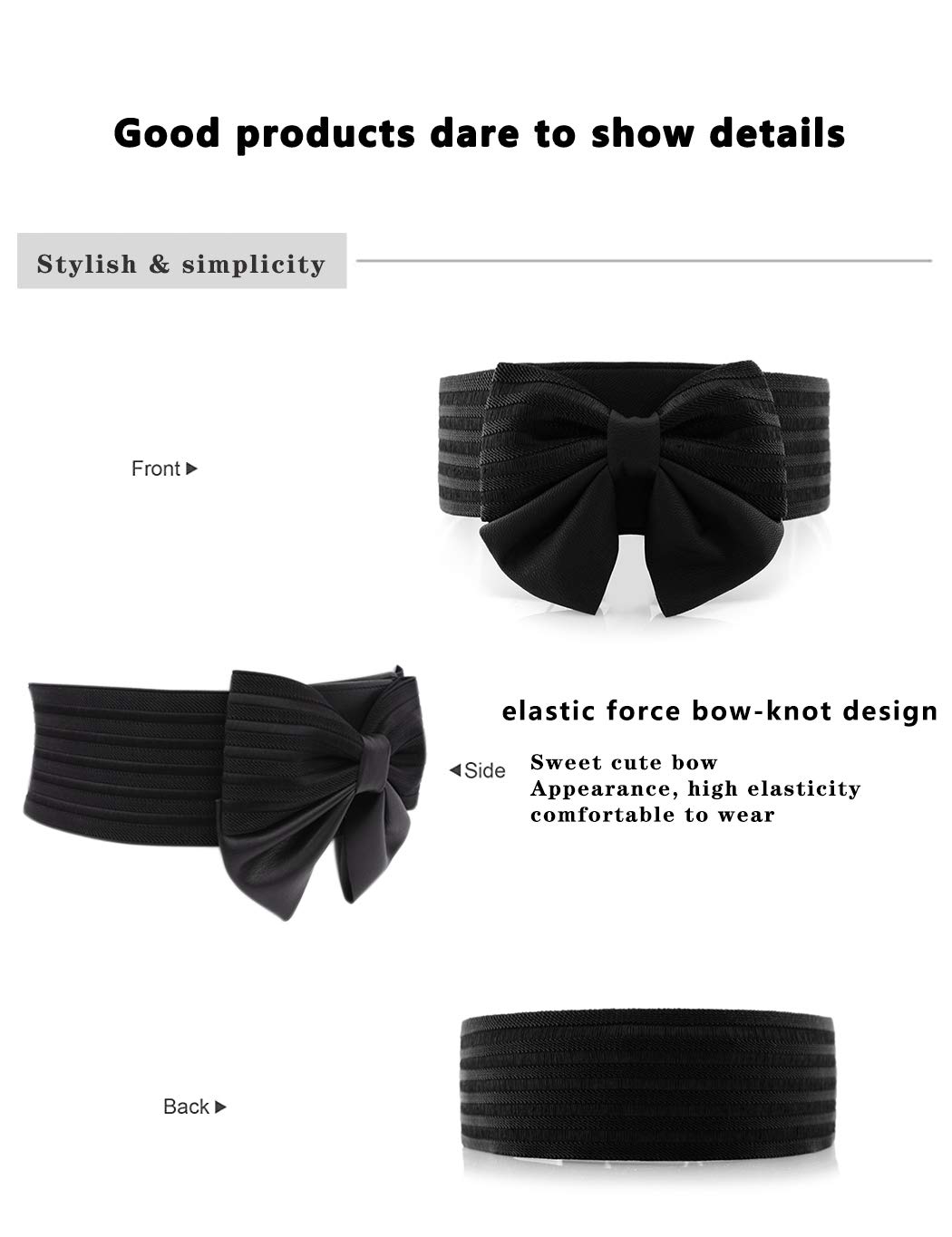 YALEMEI Women Cute Bow Wide Elastic Waist Belt - Adorable Dress Accessory (XXL)