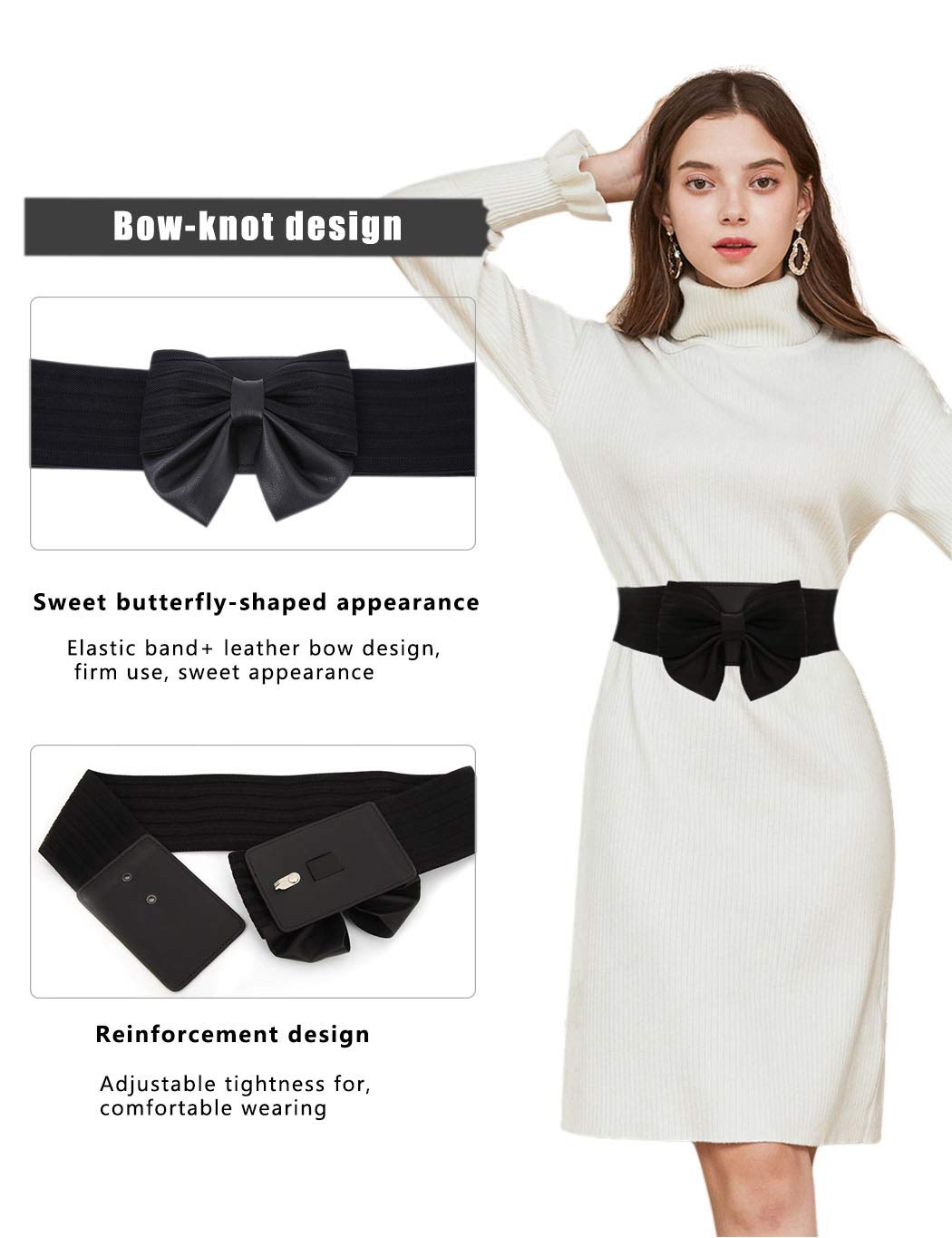 YALEMEI Women Cute Bow Wide Elastic Waist Belt - Adorable Dress Accessory (XXL)