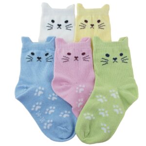 t.h.l.s youth girls cotton novelty cats crew seamless socks - shoe size 2-5(8-12 years)