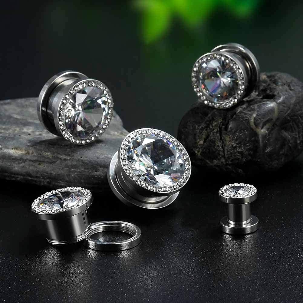 COOEAR Gauges For Ears Plugs and Tunnels Piercing Earrings Crystal With Zircon Style Expander Stretchers Size 2g(6mm) to 5/8"(16mm)