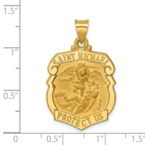 Jewelry Stores Network Hollow Saint Michael Protect Us Police Officer Badge Pendant in Real 14k Yellow Gold 25x21mm