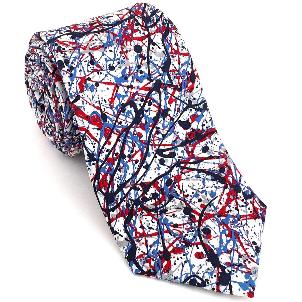 Josh Bach Men's Silk Necktie, Modern Art Splotches and Drips Tie, Made in USA