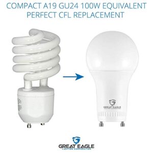 Great Eagle GU24 Led Bulb - A19 Shape, 9W (60W Equivalent), Dimmable, 2700K Warm White, UL Listed, Twist-in Light Bulb, 2 Prong Light Bulbs (4-Pack)