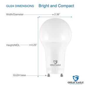 Great Eagle GU24 Led Bulb - A19 Shape, 9W (60W Equivalent), Dimmable, 2700K Warm White, UL Listed, Twist-in Light Bulb, 2 Prong Light Bulbs (4-Pack)