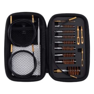 boosteady gun cleaning kit .17 .22/.223/5.56mm .243 .280 .30 .357/9mm .40 .45 12ga multi-caliber phosphor bristle bore brushes with flexible threaded bore cleaning coated cables in zippered case