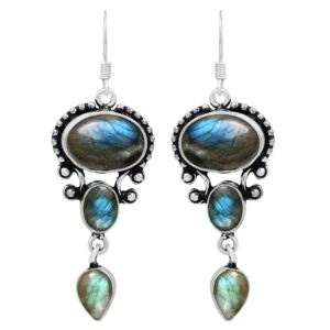 16.96 cts natural labradorite dangle earrings for women, handmade birthstone jewelry mother's day gifts for mom wife