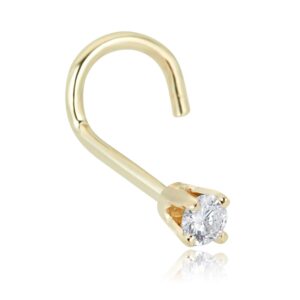 avora 14k yellow gold 0.025 ct (1.8mm) genuine diamond curved nose ring twist screw body jewelry (22 gauge) - size 1.8