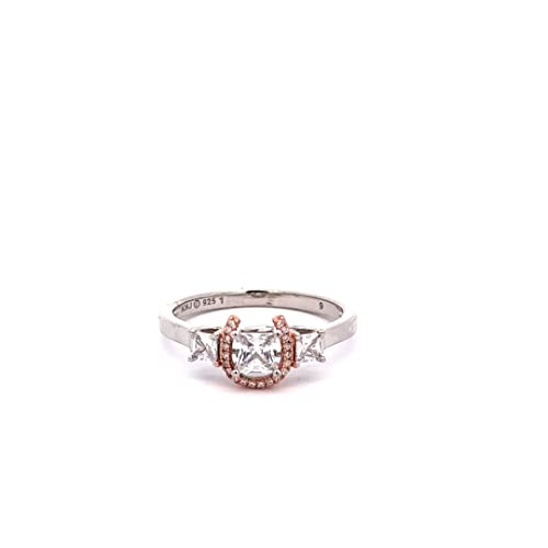 Kelly Herd Jewelry Horseshoe Ring Small Round Cut Three Stone | Rose Gold Plated Sterling Silver Western Ring with CZ Stones 6mm (Size 8)