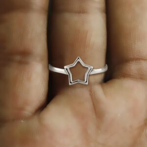 TISHAVI Star Shape Sterling Silver Ring, Size 9, 925 Silver Ring