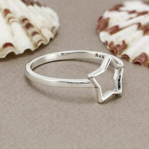 TISHAVI Star Shape Sterling Silver Ring, Size 9, 925 Silver Ring