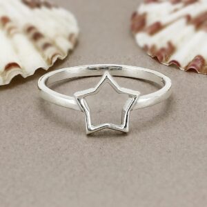 TISHAVI Star Shape Sterling Silver Ring, Size 9, 925 Silver Ring