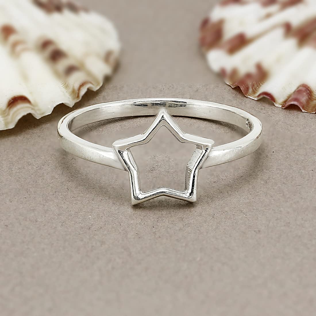 TISHAVI Star Shape Sterling Silver Ring, Size 9, 925 Silver Ring