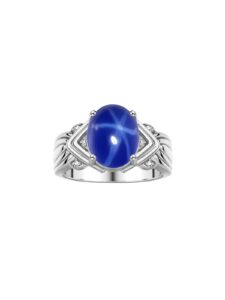 rylos rings for women sterling silver ring 12x10mm gemstone & diamonds great ring for middle or pointer finger blue star sapphire jewelry size 9