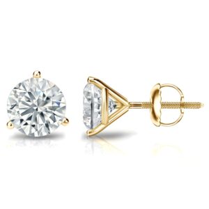 diamond wish 3/4 carat lab grown diamond earrings for women in 14k yellow gold (e-f color, si1-si2 clarity, 0.75 cttw) 3-prong martini set round cut screw back studs