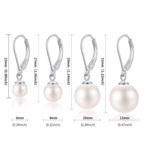 Esberry 925 Sterling Shell Pearl Silver Earrings 6-12mm Handpicked White Shell Pearl Drop Leverback Earrings for Women and Girls