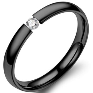 2mm classical simple plain stainless steel stackable cubic zircon wedding band ring (black, 8)