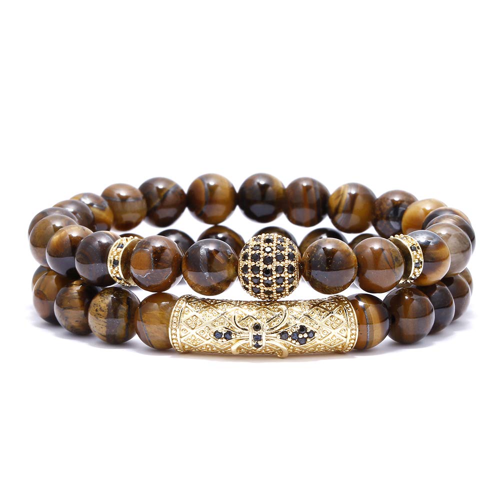 BOMAIL 8mm Tiger Eye Stone Beads Bracelet Elastic Natural Stone Yoga Bracelet for Women Men