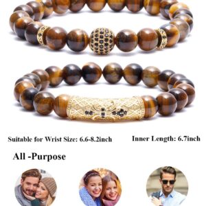 BOMAIL 8mm Tiger Eye Stone Beads Bracelet Elastic Natural Stone Yoga Bracelet for Women Men