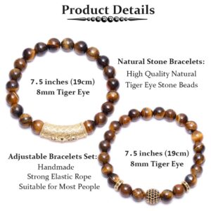 BOMAIL 8mm Tiger Eye Stone Beads Bracelet Elastic Natural Stone Yoga Bracelet for Women Men