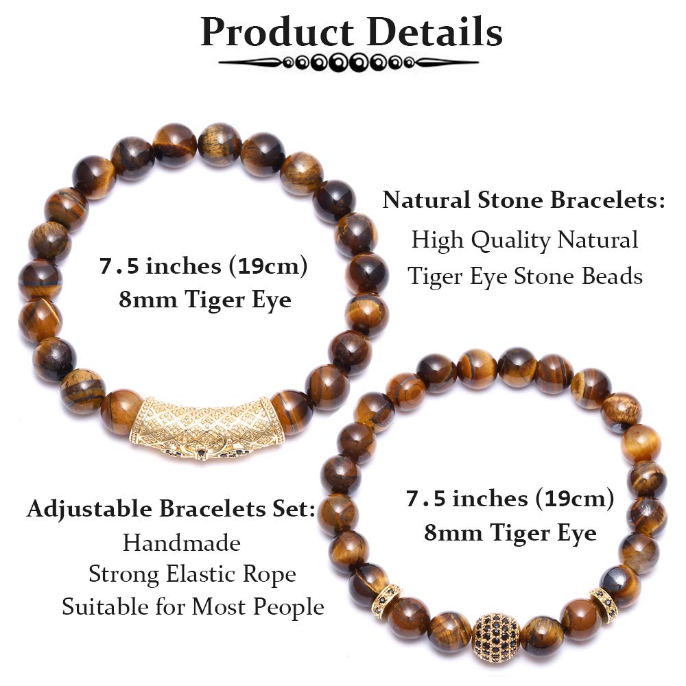 BOMAIL 8mm Tiger Eye Stone Beads Bracelet Elastic Natural Stone Yoga Bracelet for Women Men