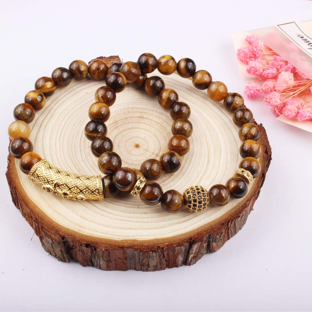 BOMAIL 8mm Tiger Eye Stone Beads Bracelet Elastic Natural Stone Yoga Bracelet for Women Men