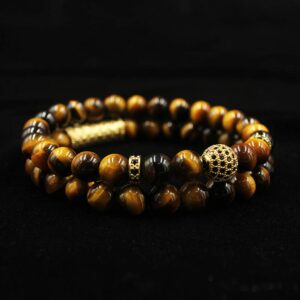 BOMAIL 8mm Tiger Eye Stone Beads Bracelet Elastic Natural Stone Yoga Bracelet for Women Men