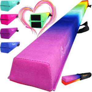 pregymnastic 6ft/8ft/9.5ft folding balance beam for kids 3-12,foldable gymnastics floor beam-extra firm suede cover with carry bag for home-gym equipment for toddler teenage (rainbow, 9.5ft)