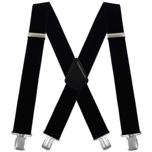 moulen men's x-back 2 inches wide heavy duty clips adjustable suspenders, black, size large