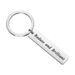 lqri funny keychain gift badass & brilliant keychain birthday gift for best friend girlfriend badass mom badass bitch (sliver)