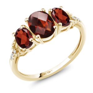 gem stone king 10k yellow gold red garnet and diamond accent engagement ring for women (2.16 cttw, gemstone birthstone, available in size 5, 6, 7, 8, 9)