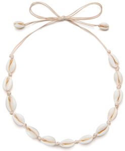 qceasiy sea shell necklace choker for women summer beach natural cowrie shell necklace(begie rope)