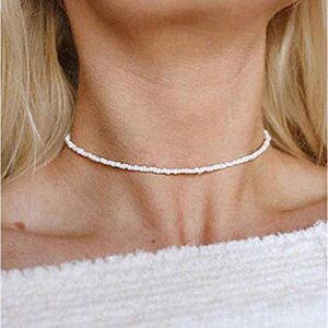 Qiuseadu Puka Shell Necklace Hawaiian White Turquoise Bead Choker Beach Necklace for Women (White Bead)