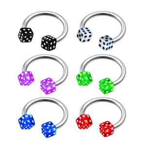 6pcs surgical steel 16g 5/16 8mm medium sized horseshoe hoops piercing jewelry septum daith cartilage helix eyebrow 3mm dice m7513