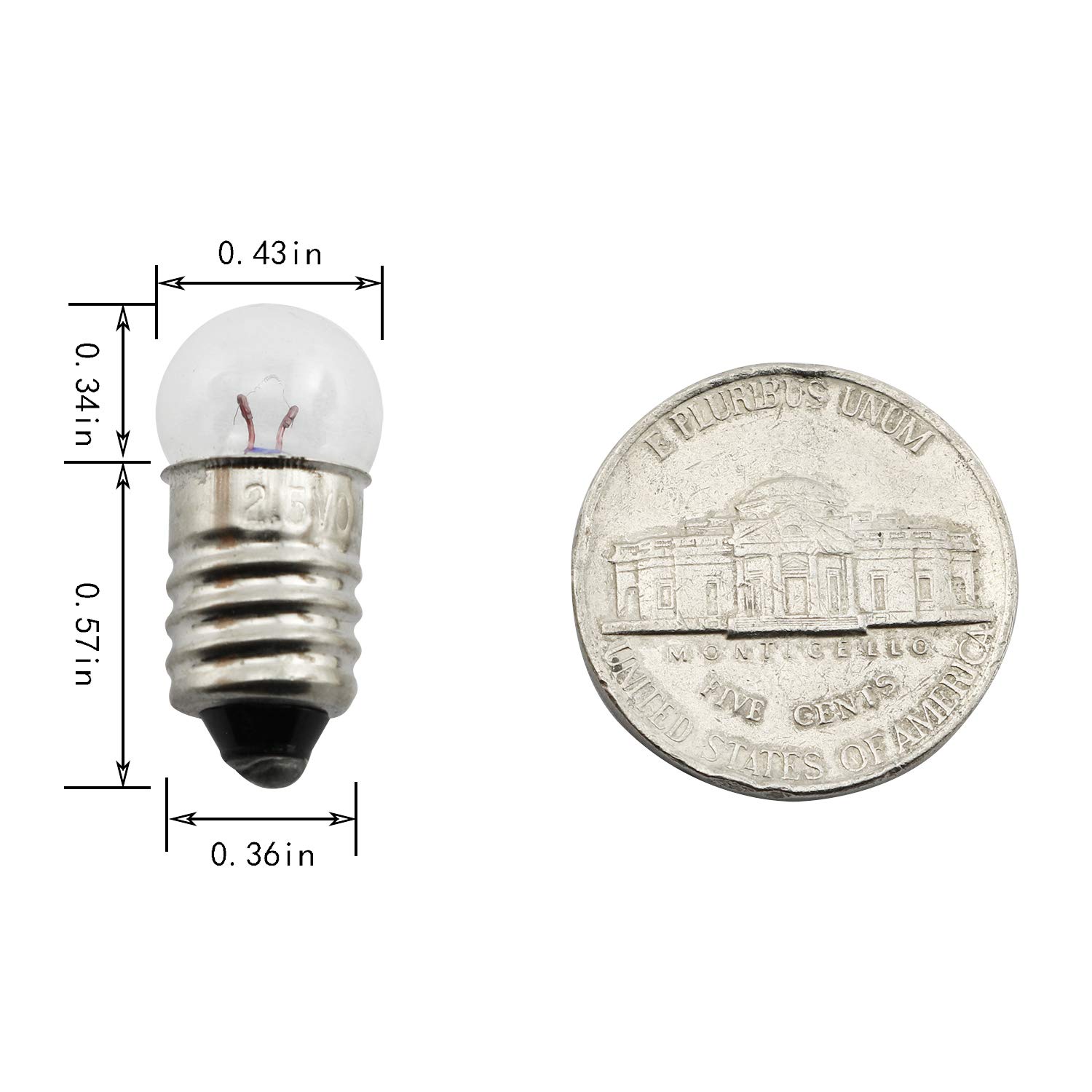 RuiLing 10-Pack E10 Mini Light Bulbs Screw Base Indicator Light Incandescent Bulb Old-Fashioned Flashlight Lamp for Physical Electrical Experiment 2.5V 0.3A (No Base)