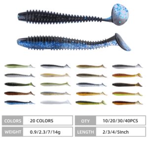 RUNCL Swimbaits Paddle 10/20/30/40PCS, 5/4/3/2 Inchs Paddle Tail, Soft Lure for Trout Crappie Bass, Durable Plastic Bait Swimmer for Saltwater/Freshwater, Fishing Lover's Gift