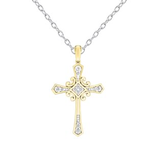 dazzlingrock collection 0.10 carat (ctw) 18k round white diamond cross pendant 1/10 ct (silver chain included), yellow gold