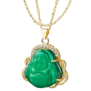 zenbless buddha cubic zirconia necklace iced out jade laughing buddha necklace for women yoga mala feng shui good luck gifts for women