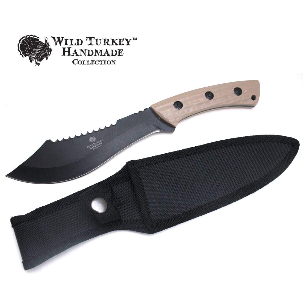 Wild Turkey Handmade 12" Heavy Duty Full Tang Fixed Blade Hunting Knife w/Nylon Sheath (Tan)