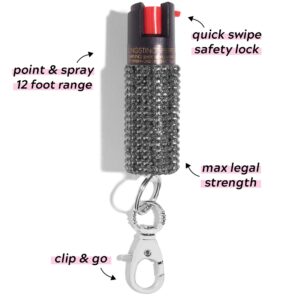 BLINGSTING Maximum Strength Pepper Spray Self Defense Keychain for Women, 12-ft Spray Range, UV Marking Dye, Rhinestones