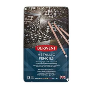 derwent colored pencils, drawing, art, metal tin, metallic, 12 count (2305599)