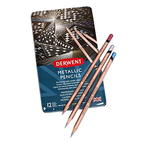 Derwent Colored Pencils, Drawing, Art, Metal Tin, Metallic, 12 Count (2305599)