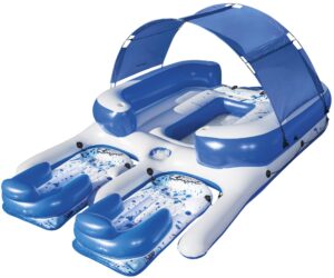 bestway coolerz tropical breeze iii inflatable 8-person floating island with uv sun shade and connecting lounge rafts