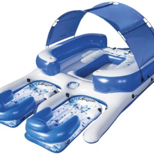 Bestway CoolerZ Tropical Breeze III Inflatable 8-Person Floating Island with UV Sun Shade and Connecting Lounge Rafts